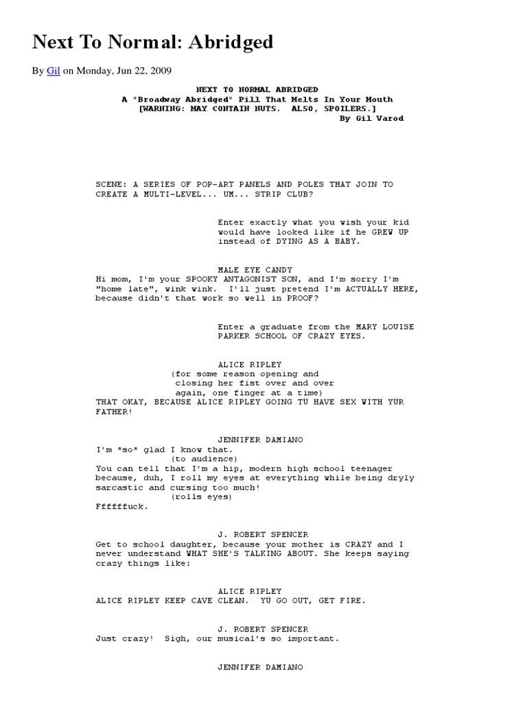 Next To Normal - Abridged Script | PDF | Leisure | Wellness