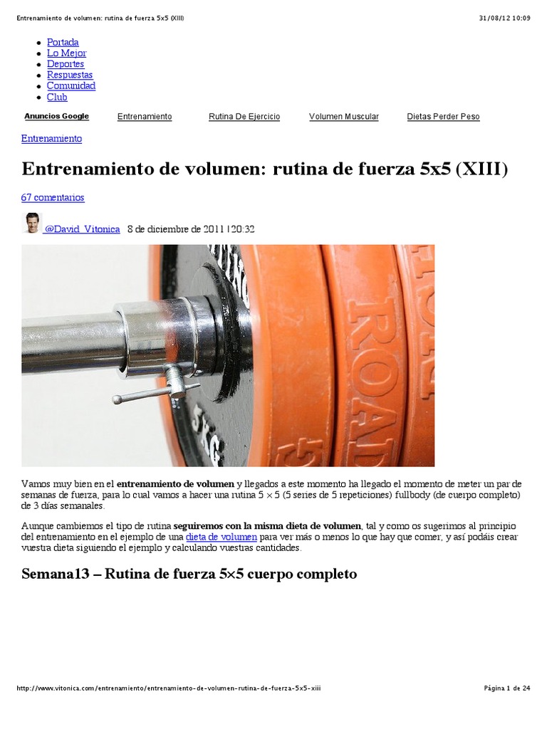 Entrenamiento de Volumen: Rutina de Fuerza 5x5 (XIII) | PDF | Ejercicio físico | Alimentos