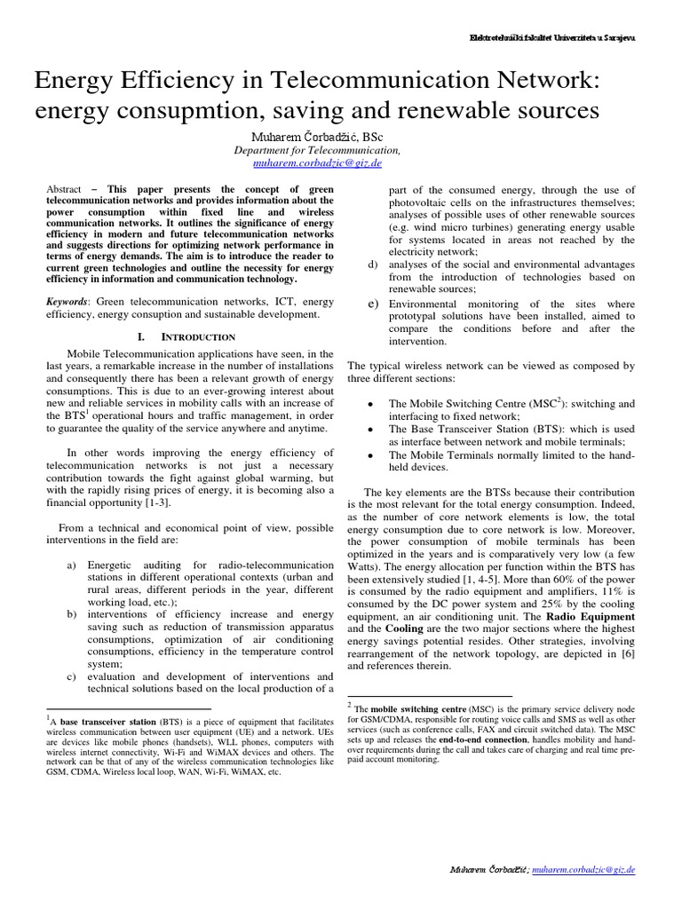 Energy Efficiency in Telecommunication Network - Energy Consuption ...