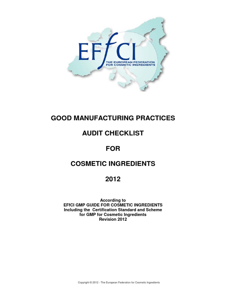 Good Manufacturing Practices Audit Checklist FOR Cosmetic Ingredients ...