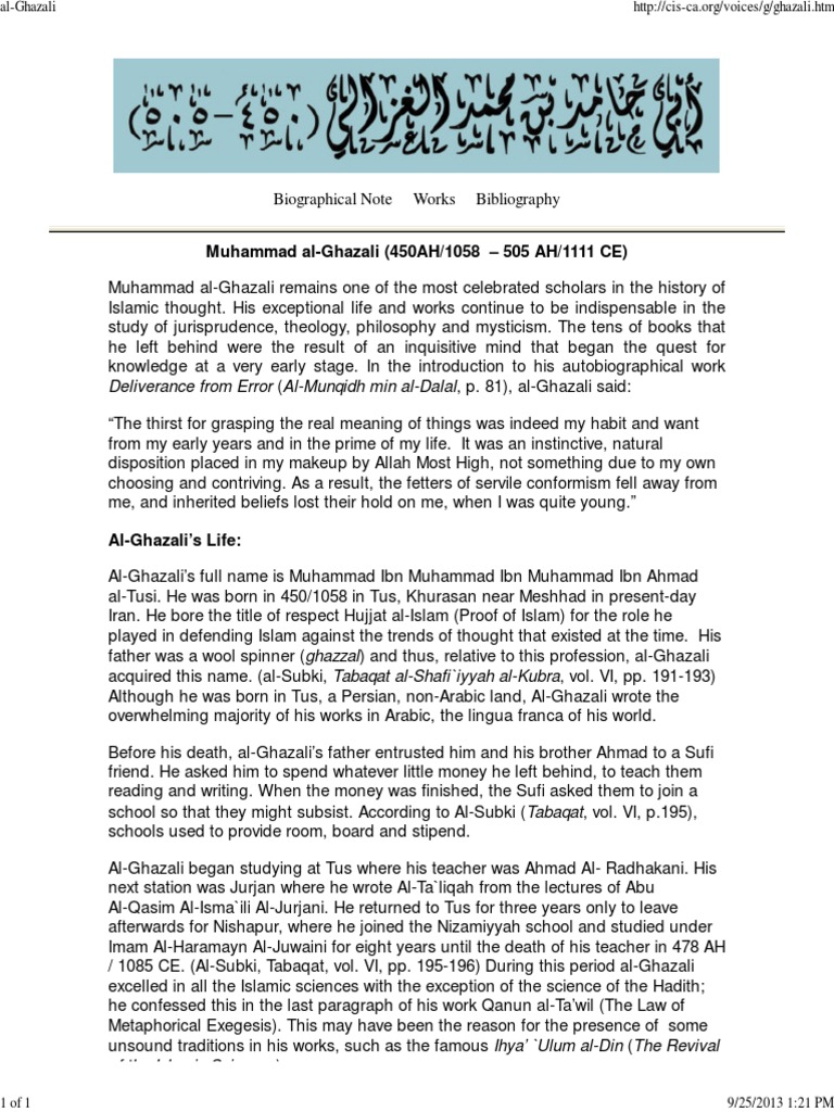 al-Ghazali Islamic Scholar | PDF | Western Philosophy | Monotheistic ...