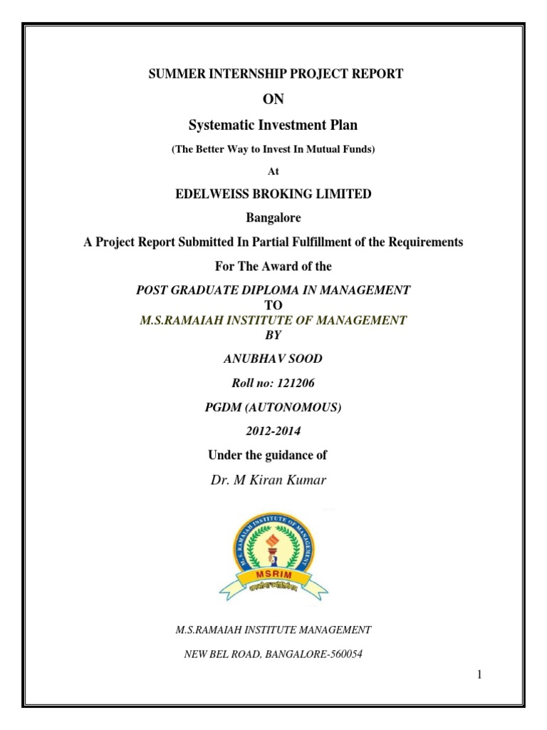 Project Report On SIP in Mutual Funds | PDF | Investing | Investor