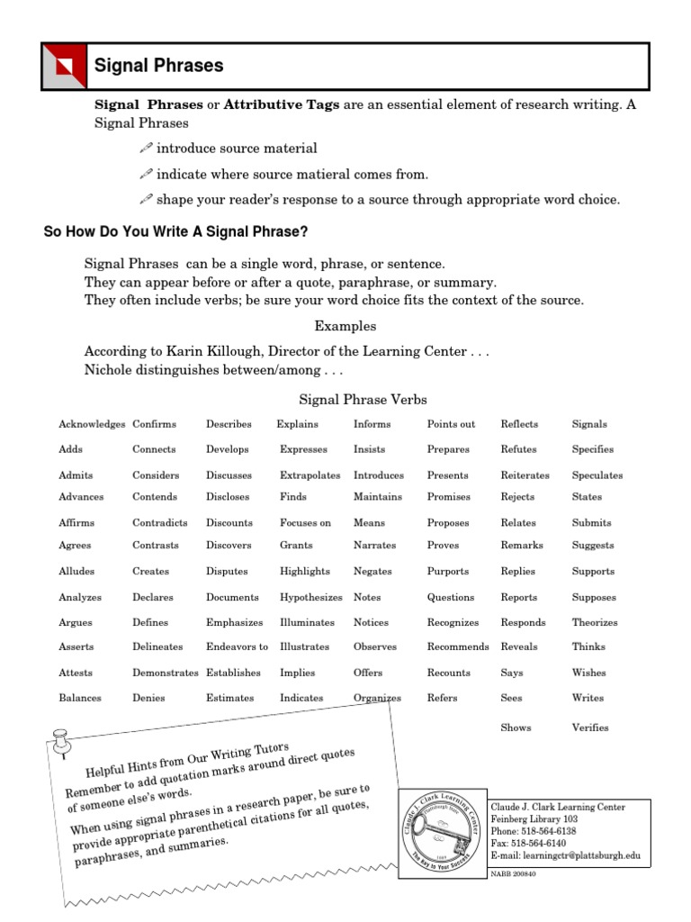 Signal Phrases PDF | PDF
