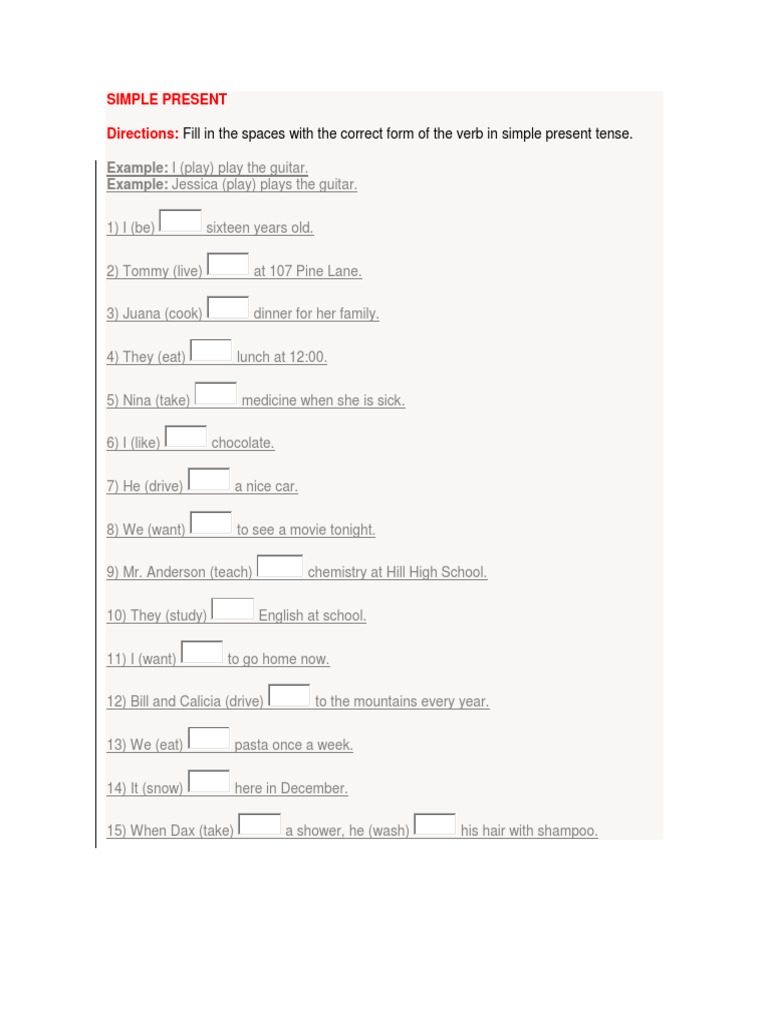 Simple Present Tense Exercise | PDF