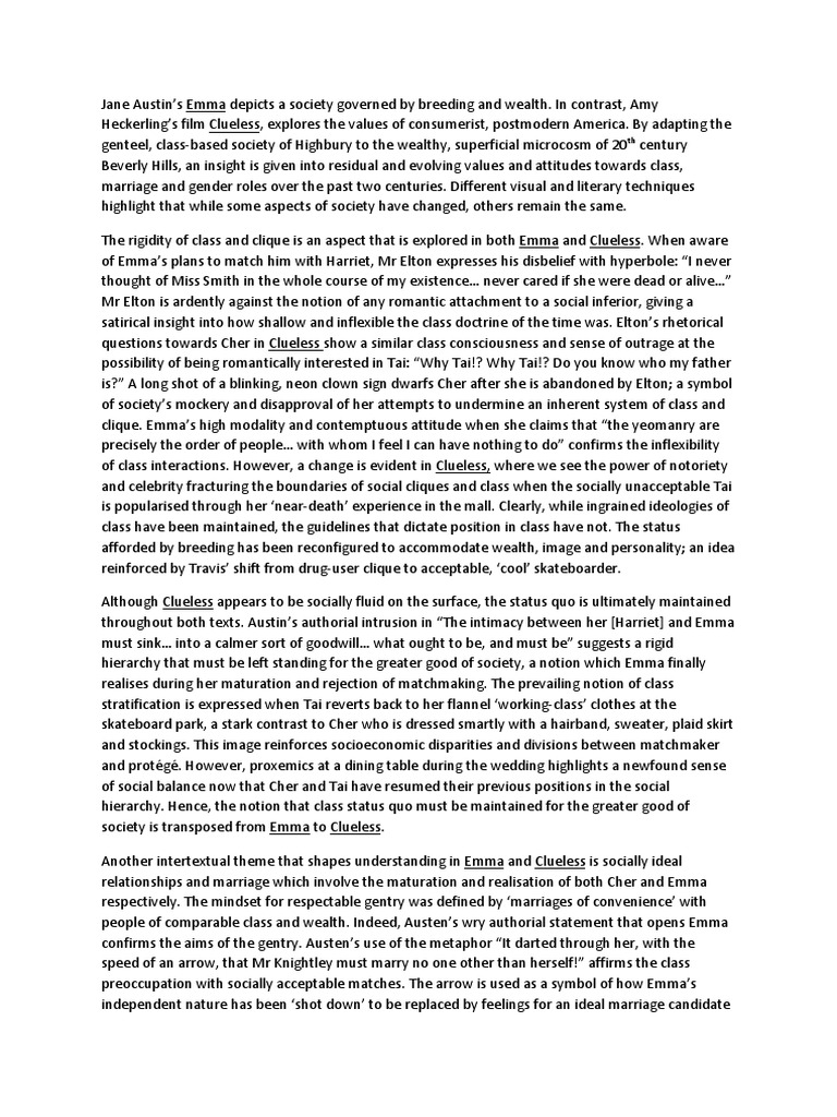 Class and Gender in Emma and Clueless | PDF | Emma (Novel) | Postmodernism