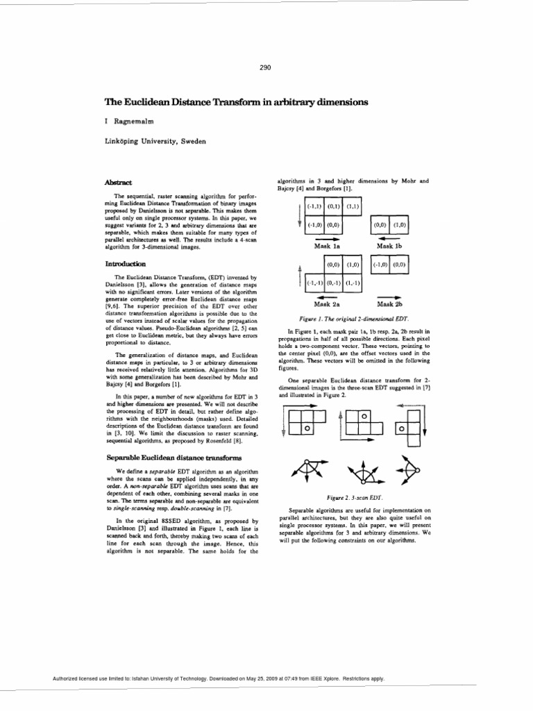 The Euclidean Distance Transform in Arbitrary Dimensions | PDF | Distance | Algorithms