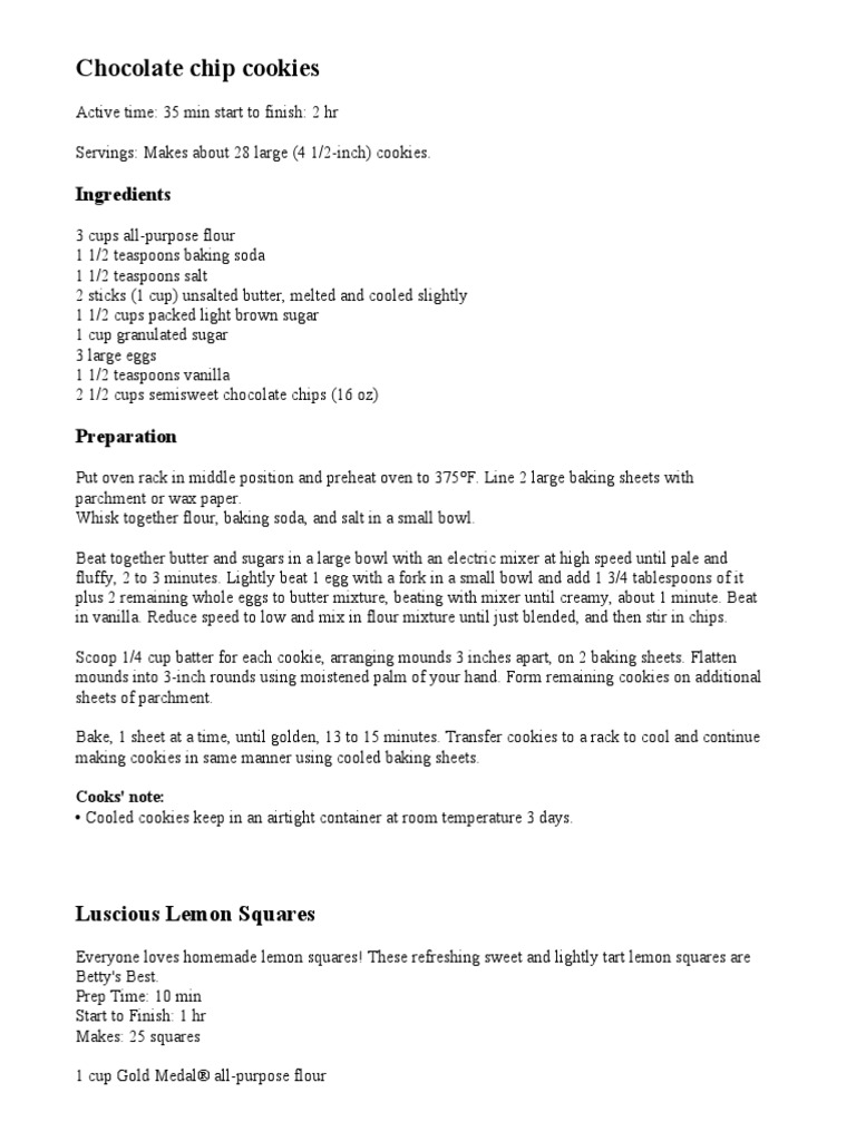 Chocolate Chip Cookies | PDF | Oatmeal | Cakes
