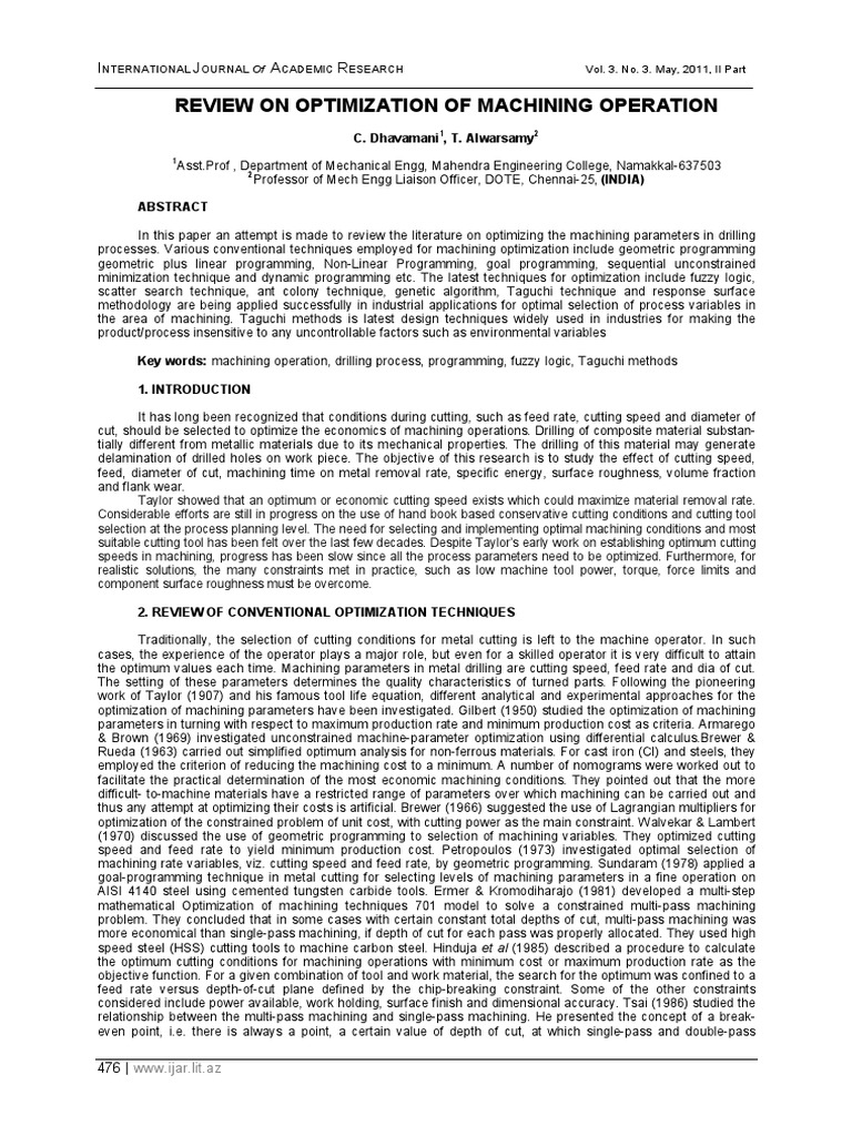 Review On Optimization of Machining Operation | PDF | Mathematical Optimization | Machining