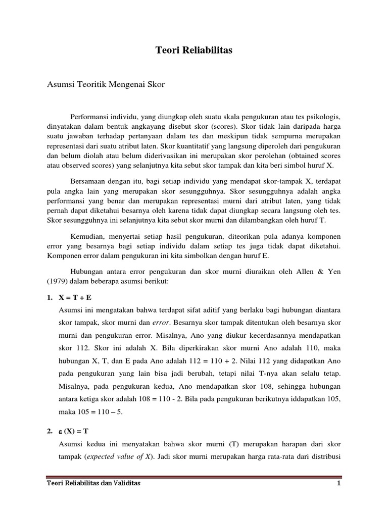 Teori Reliabilitas dan Validitas | PDF