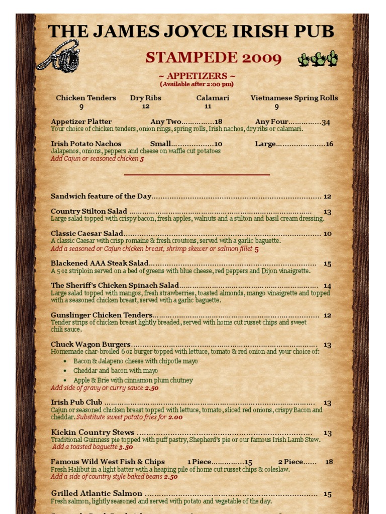 Stampede Menu | PDF | Hamburgers | French Fries