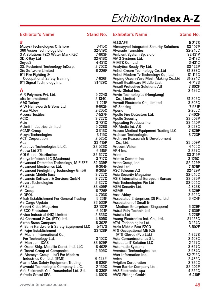 Intersec 2013 Exhibitors | PDF