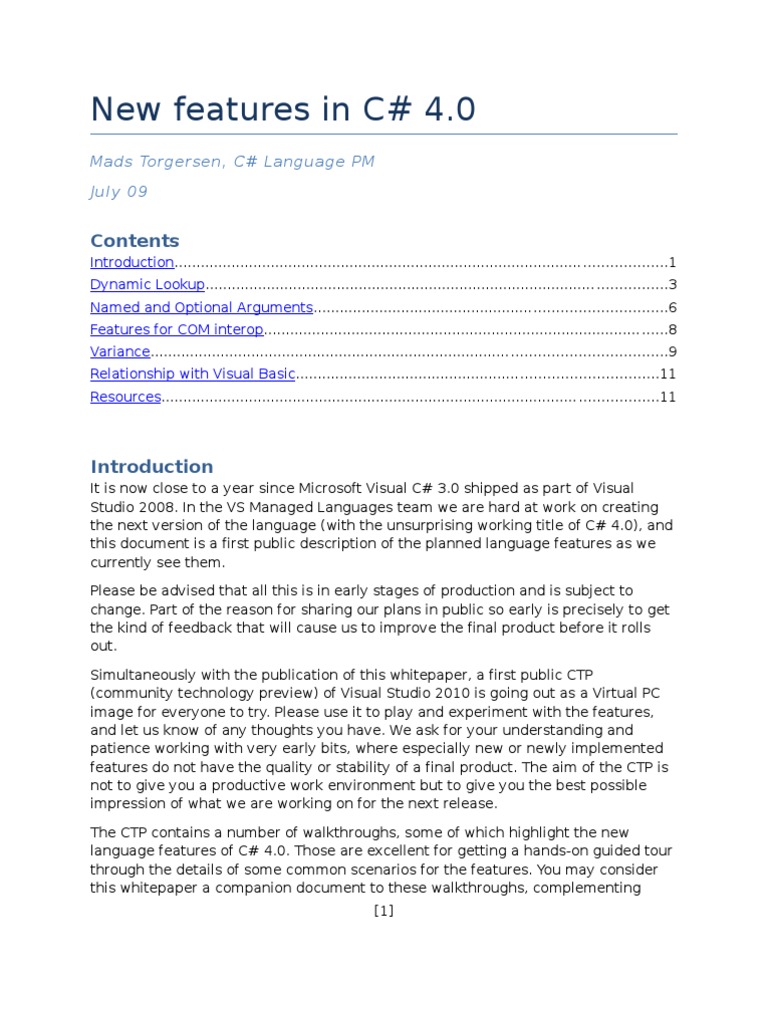 New Features in CSharp 4.0 | PDF | Parameter (Computer Programming ...
