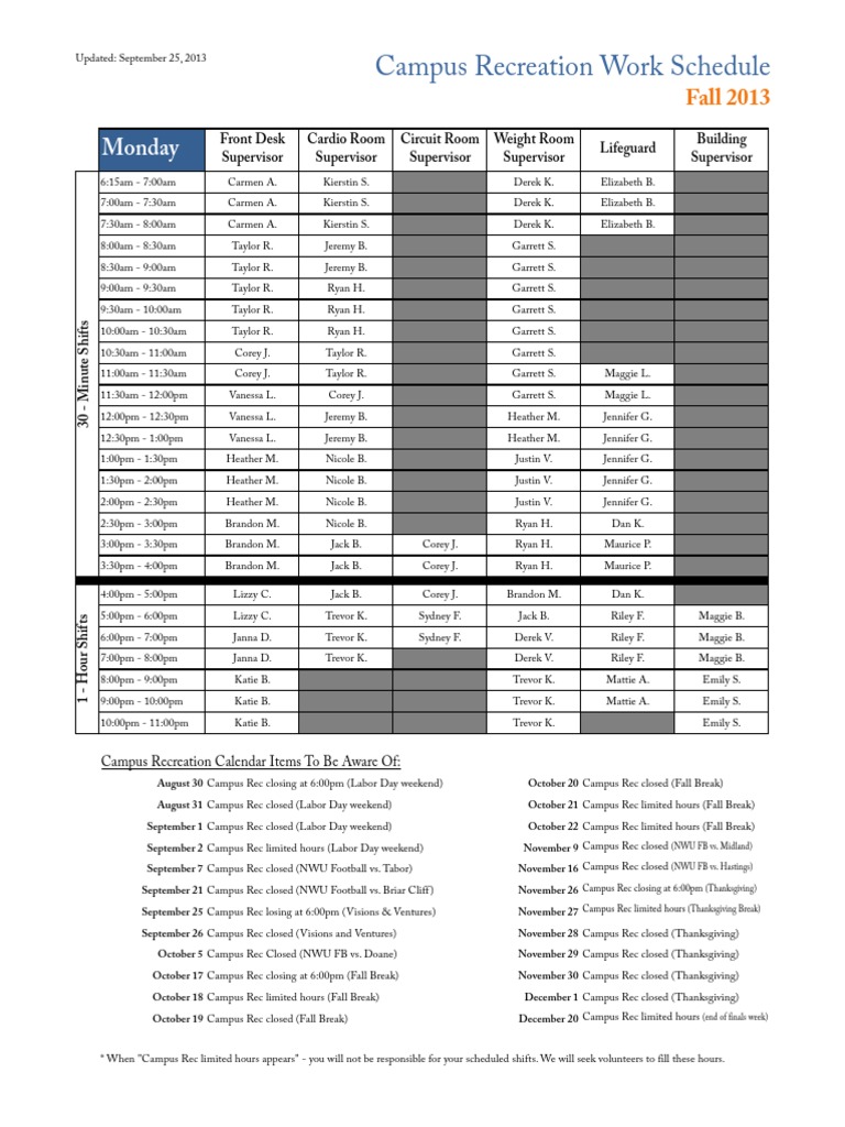 Fall 2013 Campus Recreation Schedule | PDF | Sports | Leisure