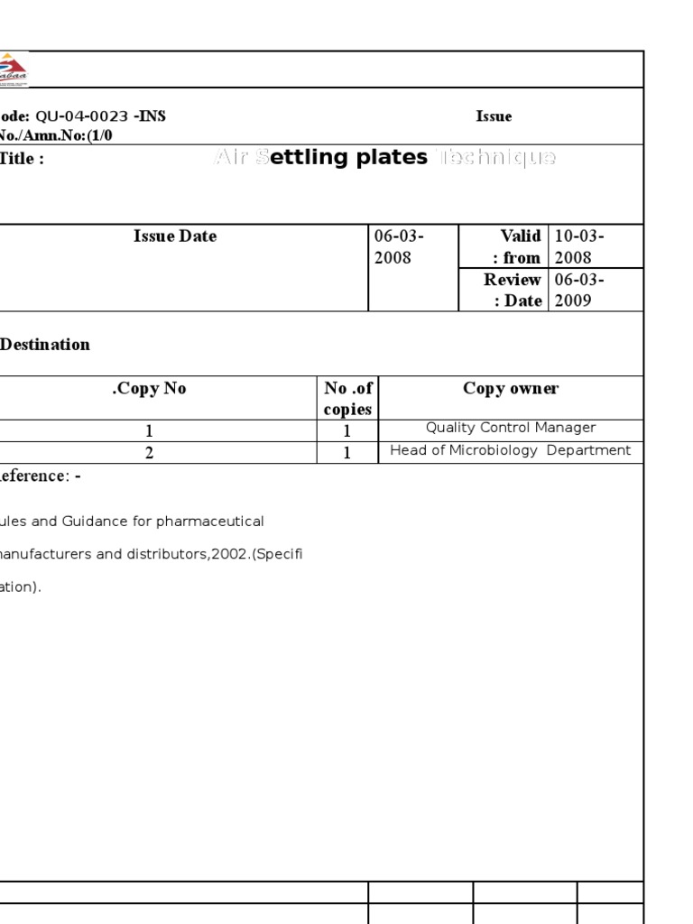 Settle AIr Plate Technique | PDF | Agar | Environmental Monitoring