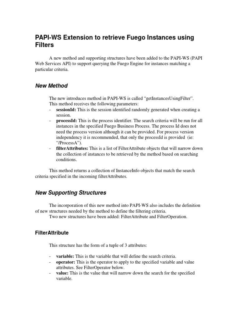 PAPI-WS Extension To Retrieve Fuego Instances Using Filters: New Method ...