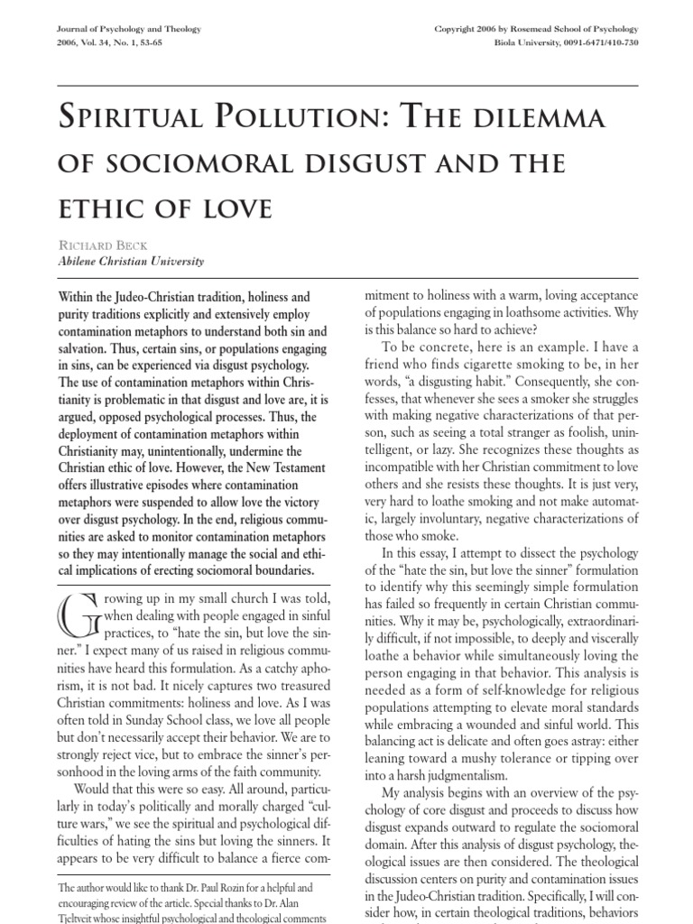 Spiritual Pollution: The Dilemma of Sociomoral Disgust and The Ethic of ...
