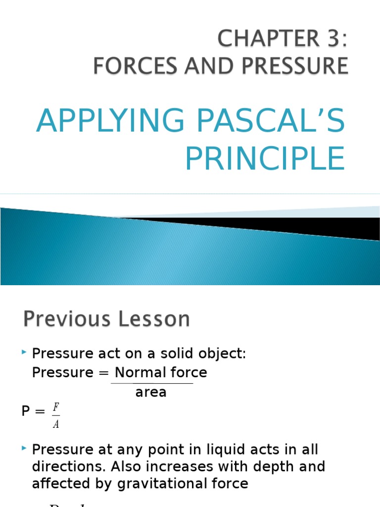 Applying Pascal's Principle | PDF | Hydraulics | Pressure