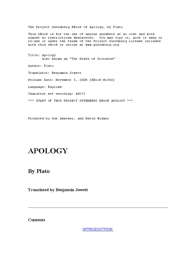 Plato - Apology | PDF | Apology (Plato) | Socrates