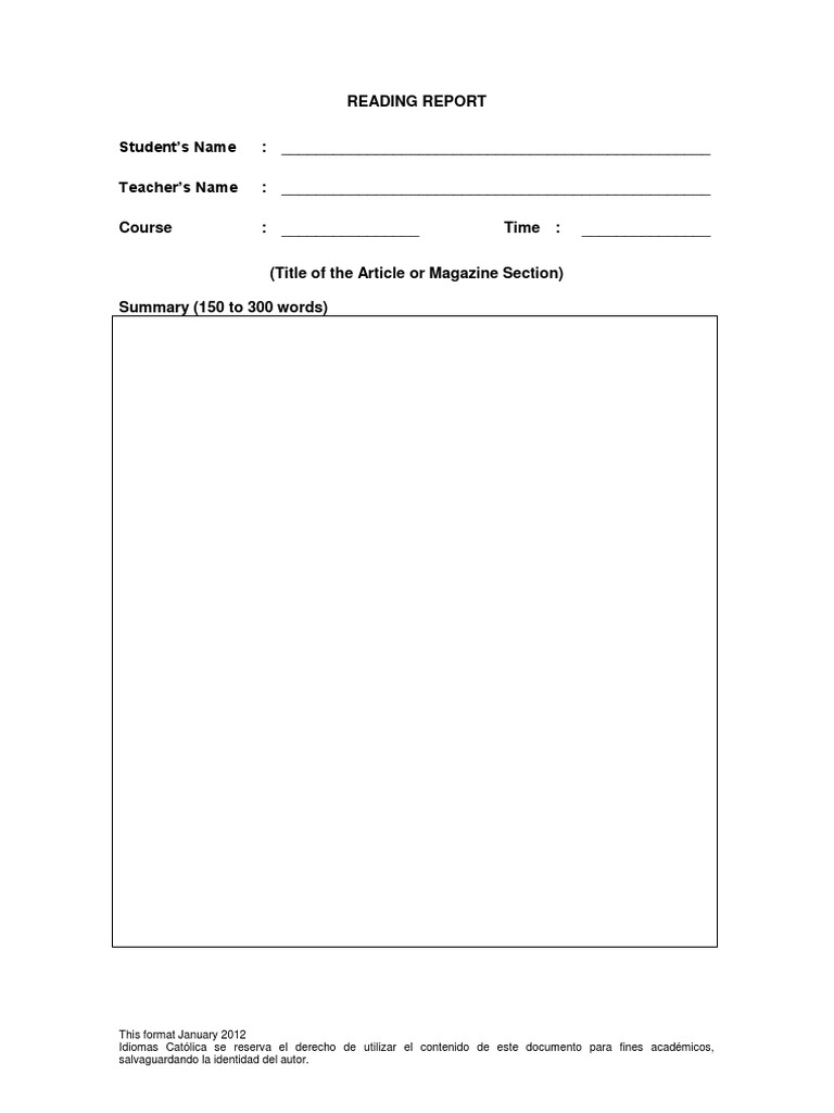 Reading Report Template for Students | PDF | Career & Growth | Language ...