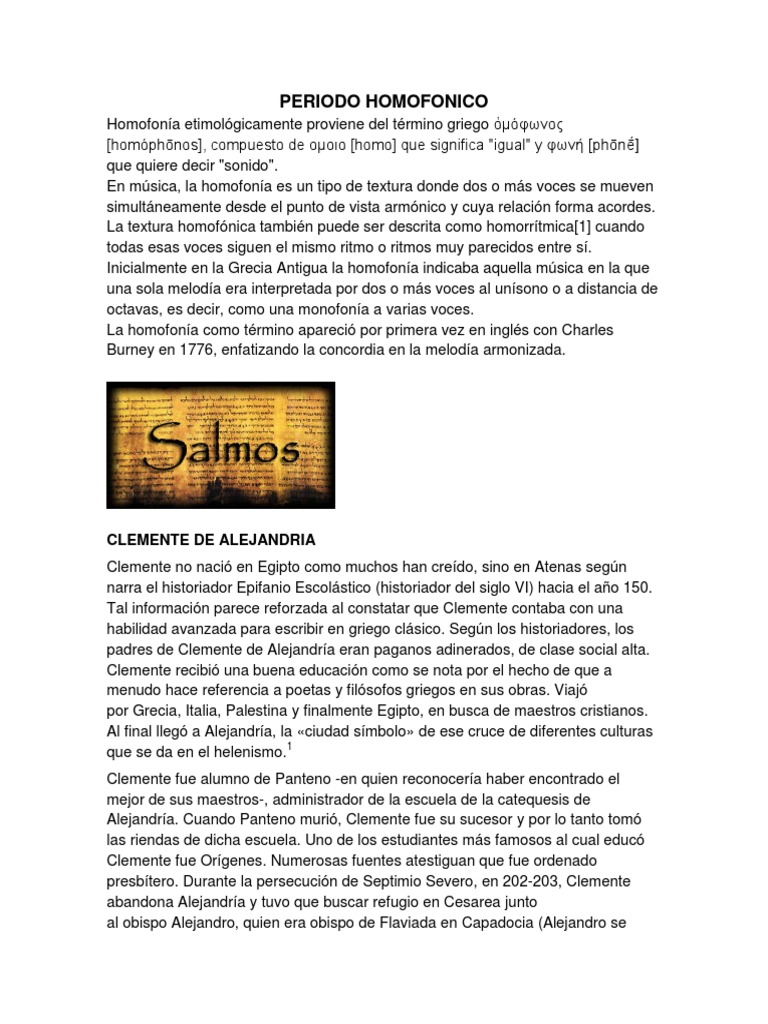 Significado y Periodo Homofónico | PDF | Clemente De Alejandria ...