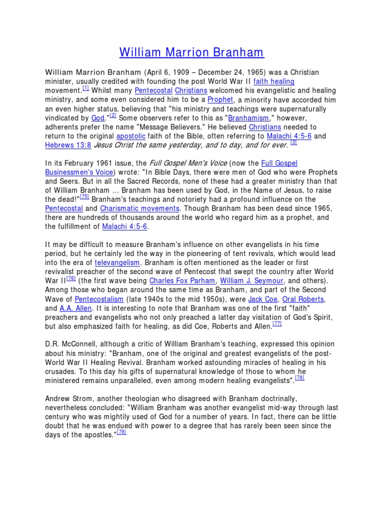 William Branham | Faith Healing | Pentecostalism