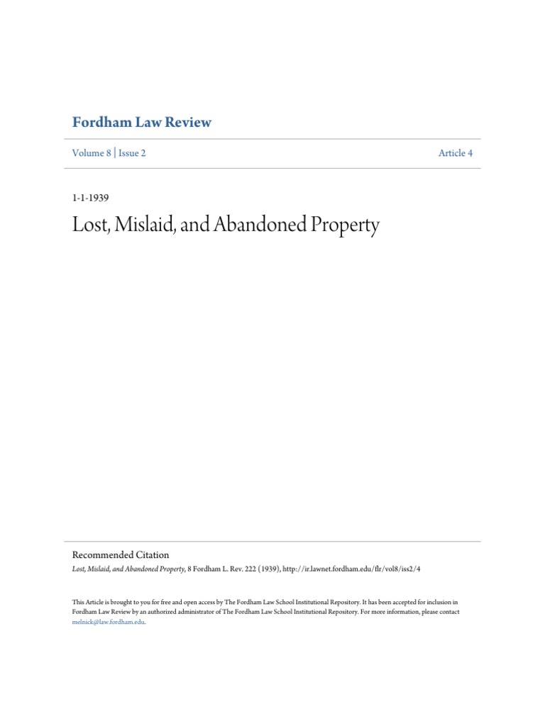 Lost, Mislaid, and Abandoned Property: Fordham Law Review | PDF ...