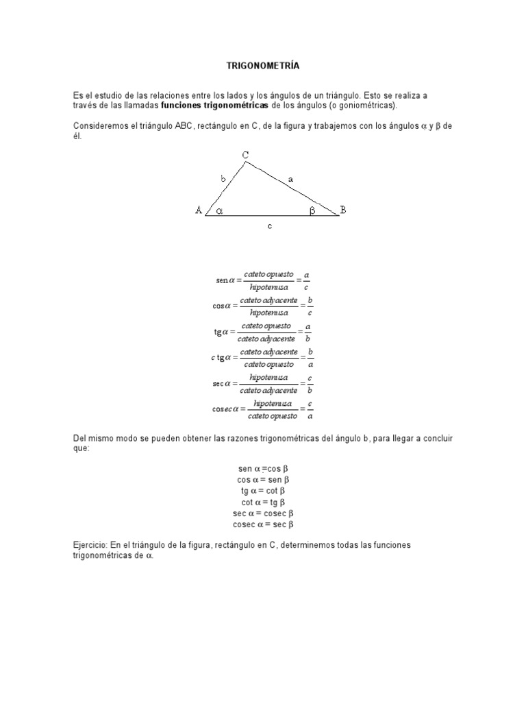 Trigonometría en Triángulos Rectángulos | PDF | Triángulo | Funciones ...