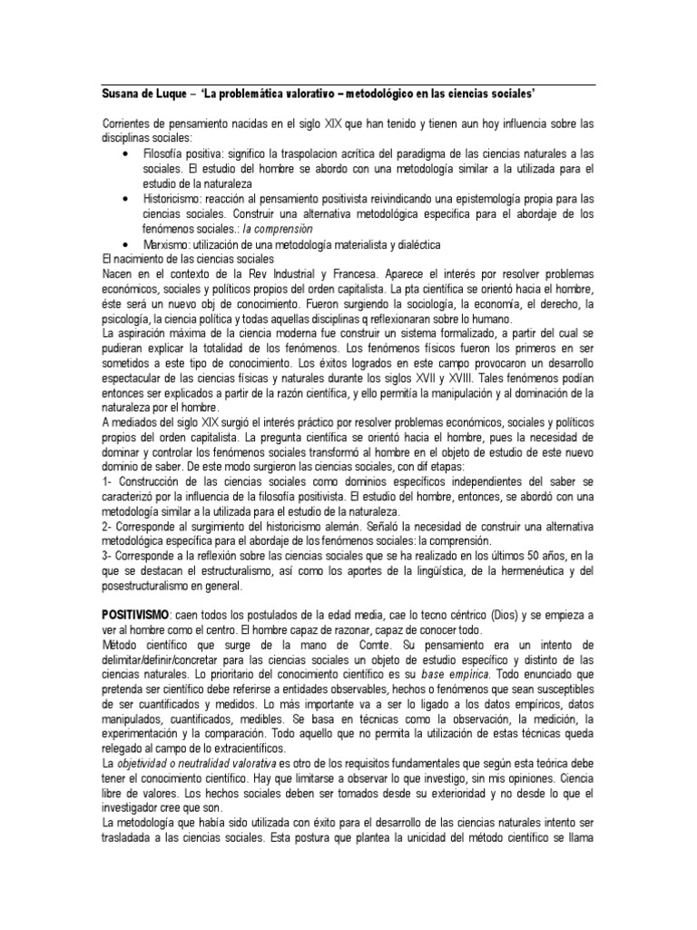 Susana de Luque - La Problemática Valorativo - Metodológico en Las ...