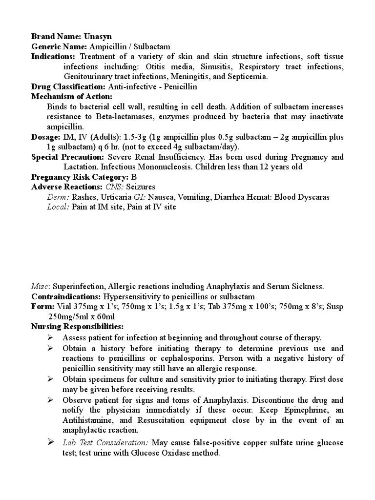 Unasyn | PDF | Medical Treatments | Medical Specialties