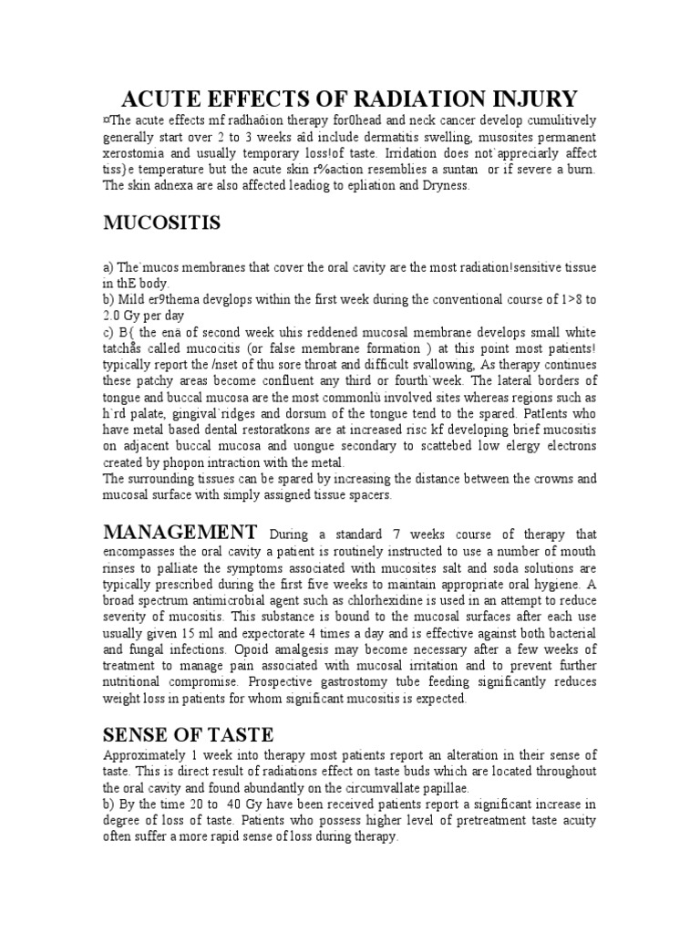 Acute Effects of Radiation Injury | PDF | Radiation Therapy | Head And ...