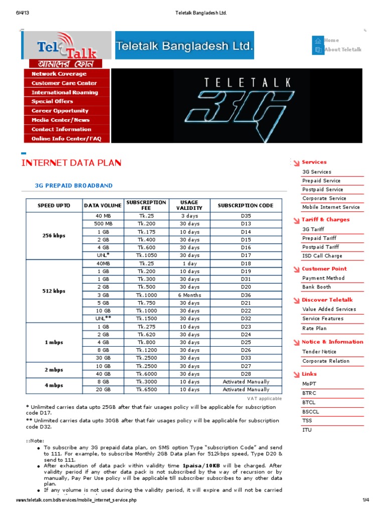 Internet Data Plan: 3G Prepaid Broadband | PDF | Short Message Service ...