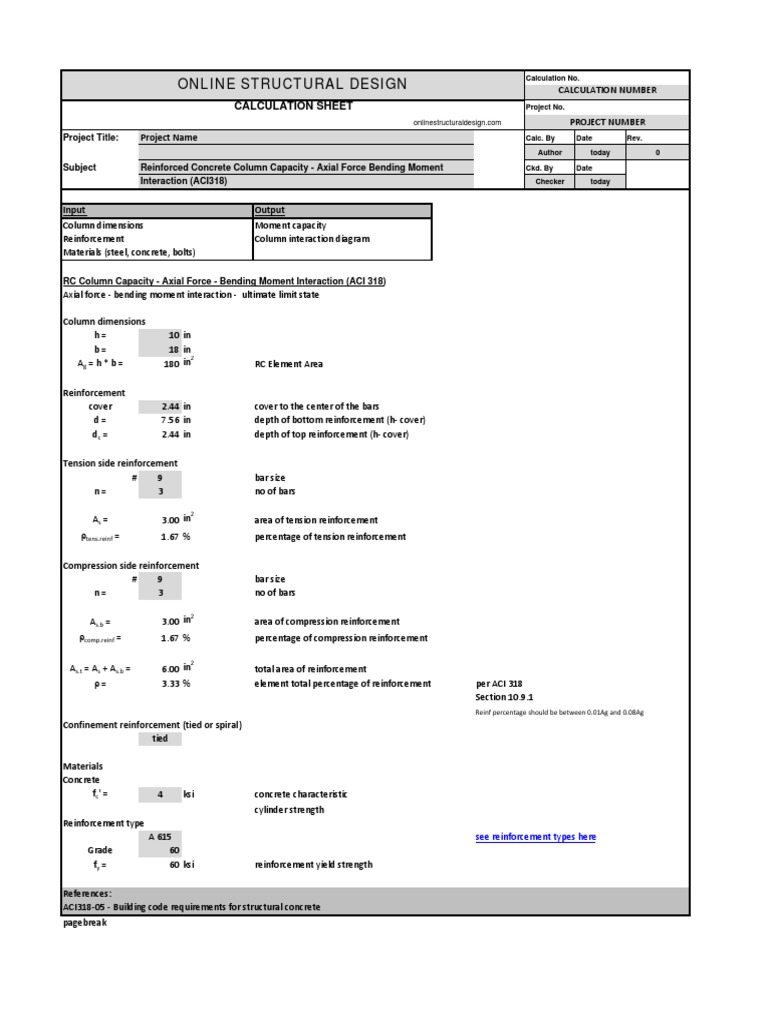 RC Short Column Capacity Calculation ACI318 | Download Free PDF ...