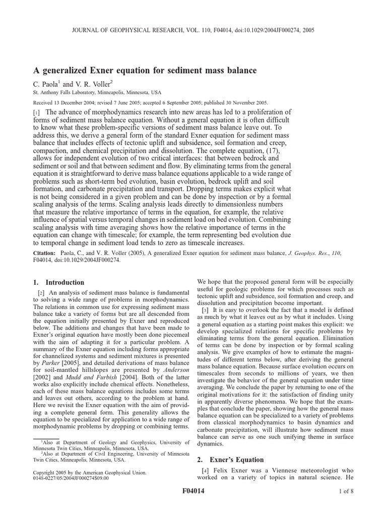 Exner Equation | PDF | Erosion | Sediment