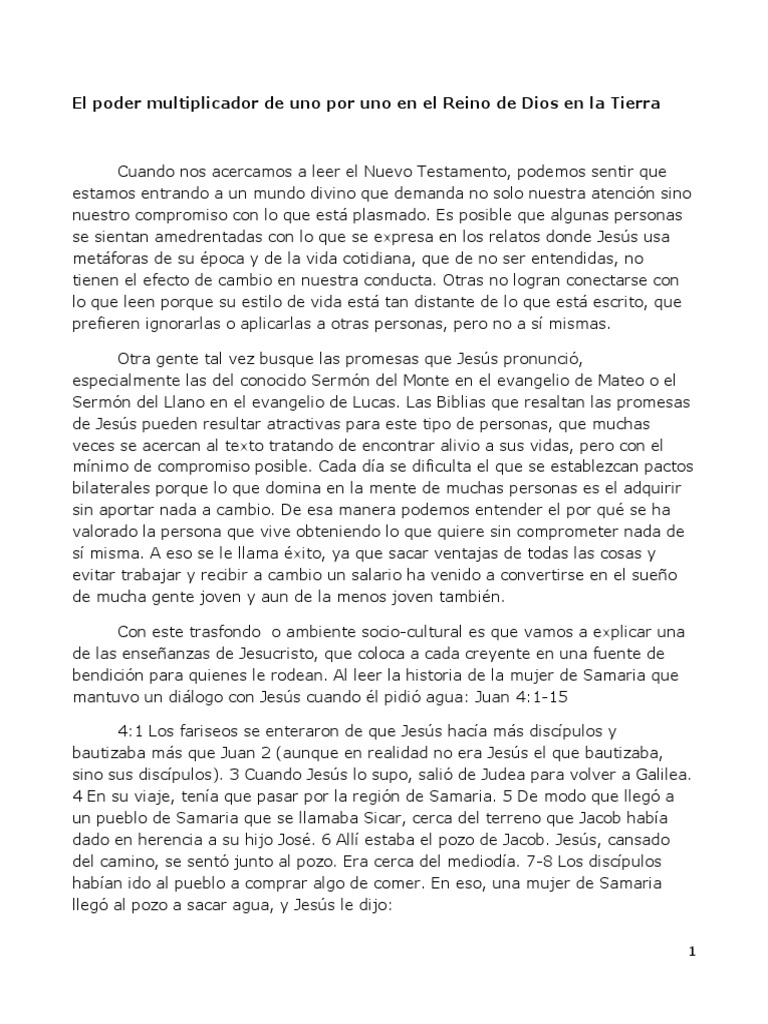 El Poder Multiplicador de Uno Por Uno en El Reino de Dios en La Tierra ...