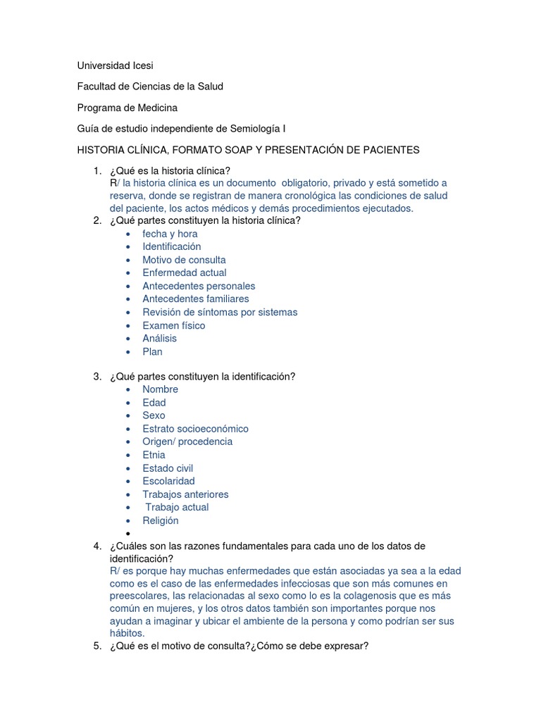 Guía de HC, SOAP y Presentación de Pacientes | PDF | Historial médico ...