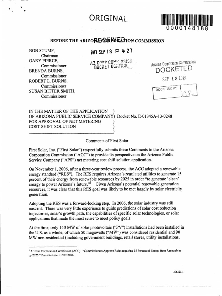 First Solar Filing To AZCC | PDF | Photovoltaics | Solar Energy