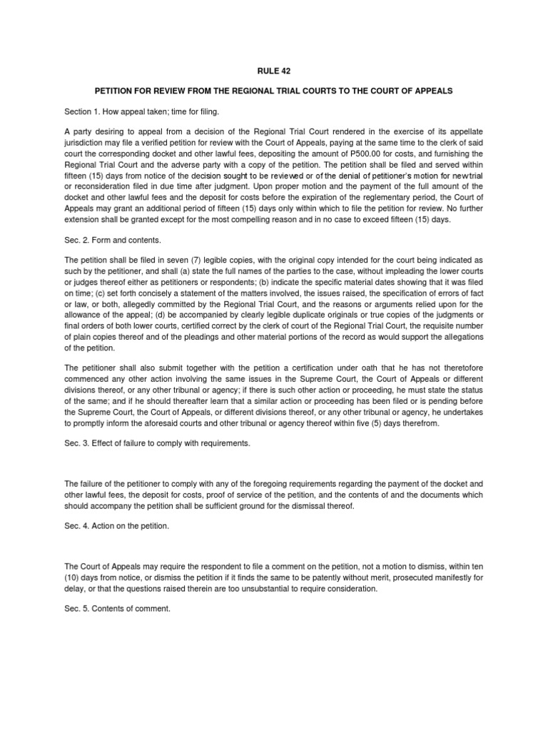 Rule 42 Petition For Review From The Regional Trial Courts To The Court ...