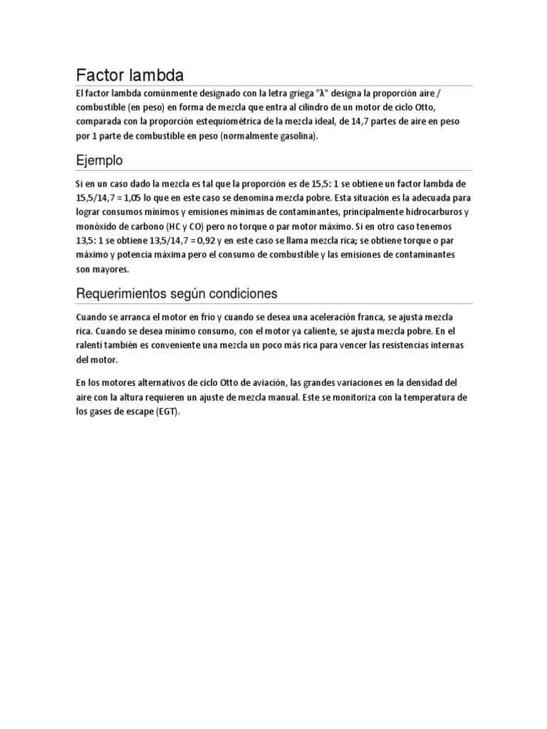 Factor Lambda | PDF | Carburador | Ingeniería mecánica