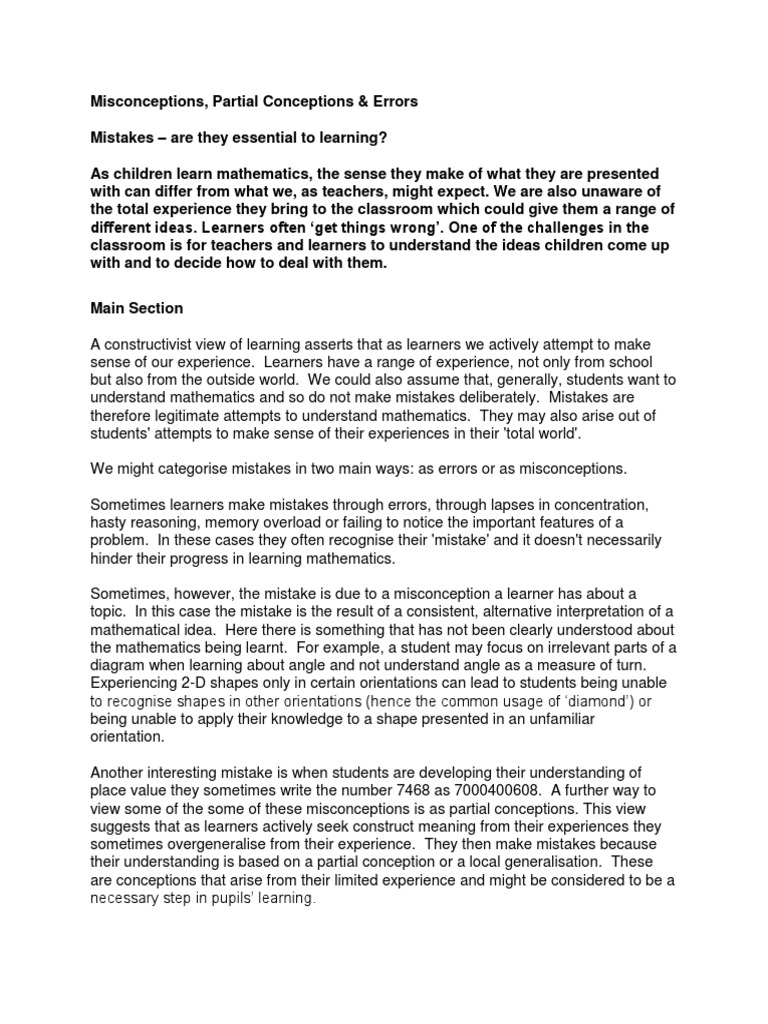 Misconceptions | PDF | Teachers | Learning