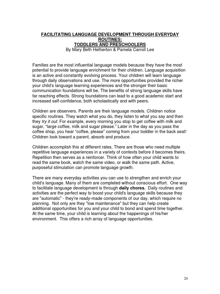 Everyday Routines for Language Growth | PDF | Language Acquisition ...