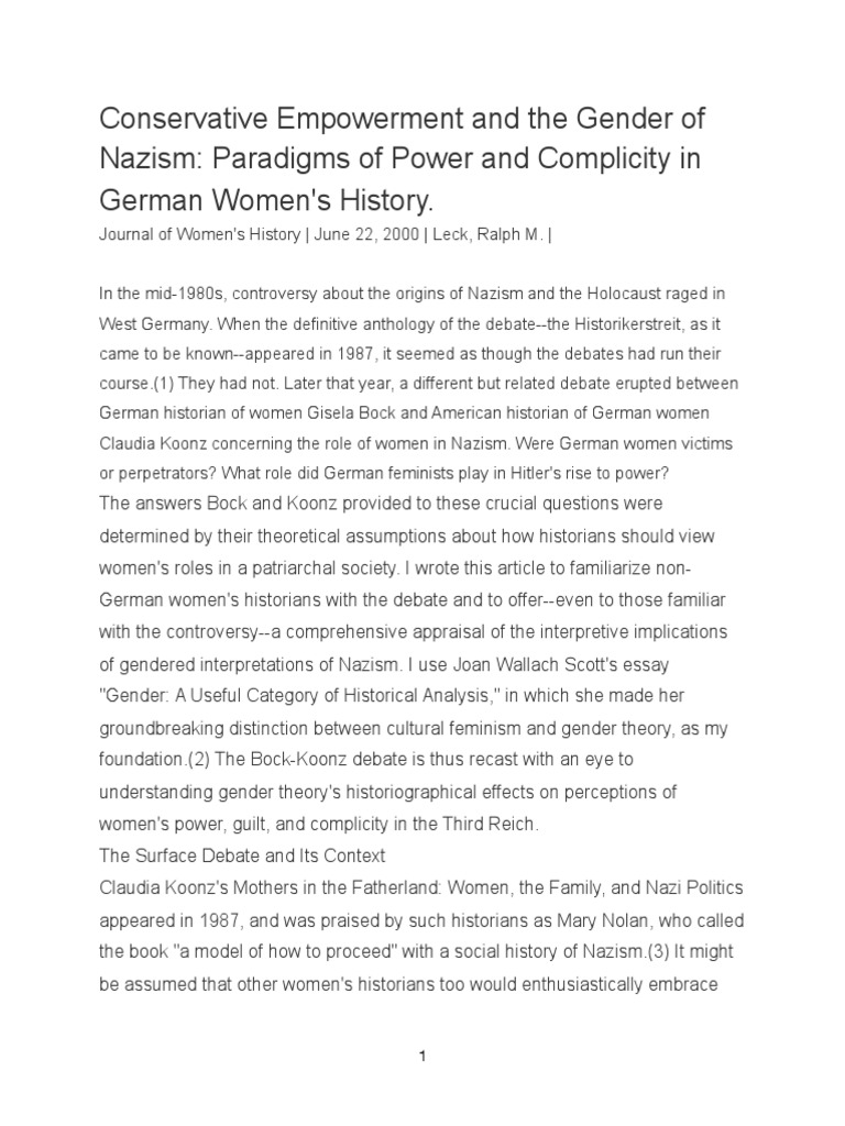 The Gender of Nazism - Paradigms of Power and Complicity in German ...