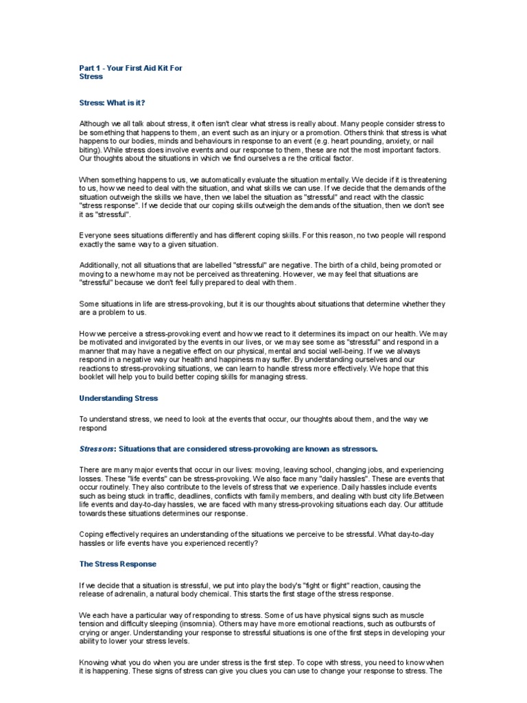 Part 1 - Your First Aid Kit For Stress | PDF | Psychiatrist | Stress ...