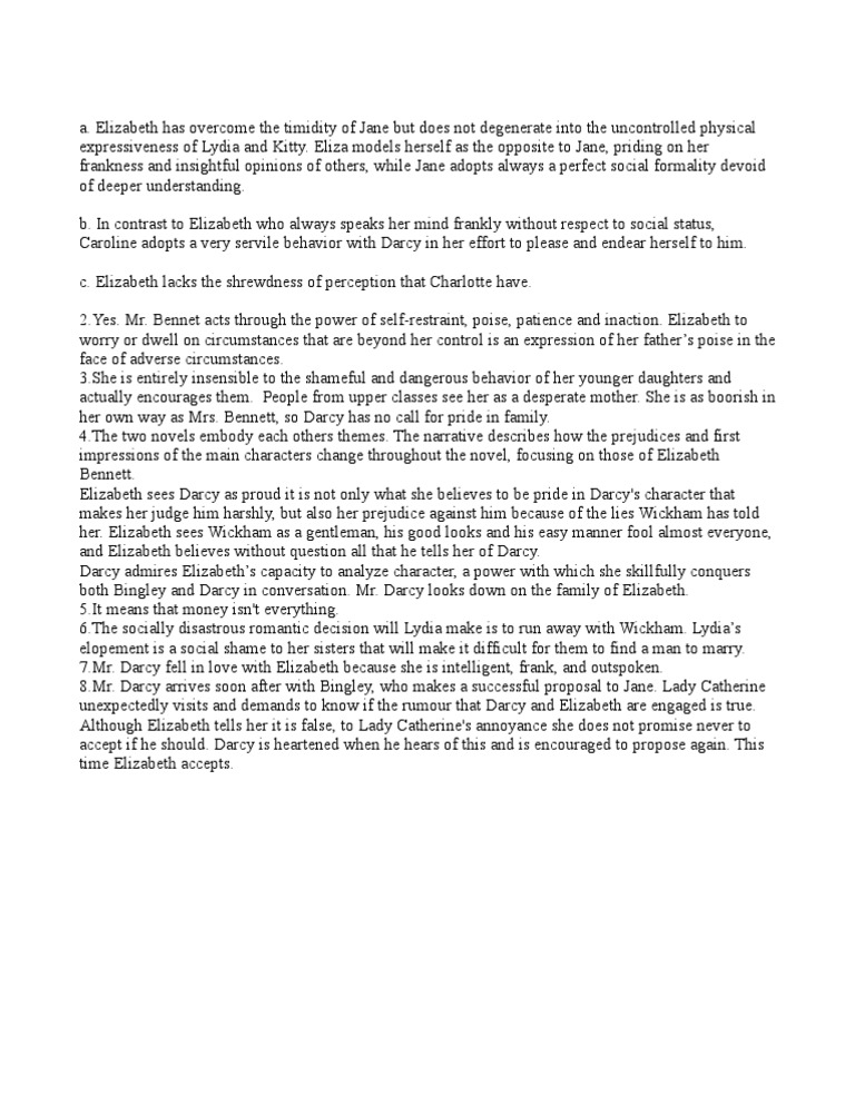 Pride and Prejudice Character Analysis | PDF | Mr. Darcy | Pride And ...