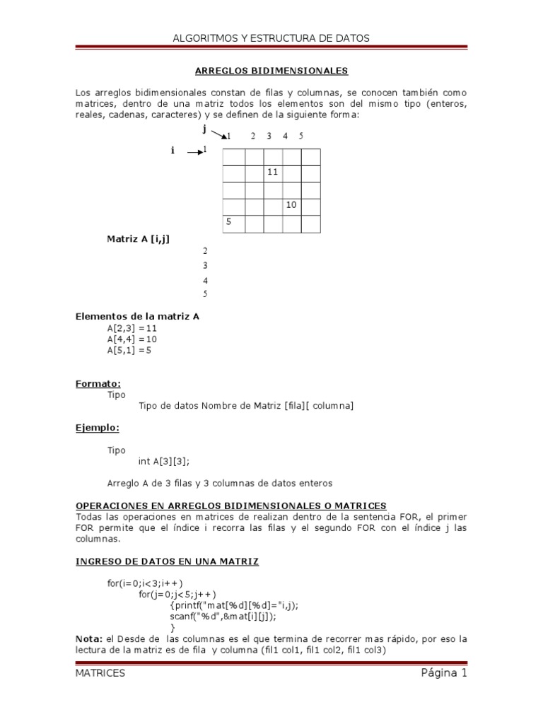 Matrices en C++ | PDF | Matriz (Matemáticas) | Algoritmos y Estructuras ...