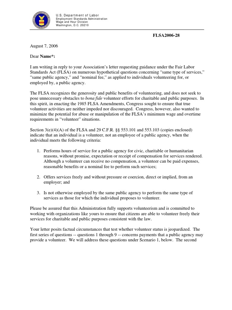 Department of Labor: 2006 08 07 28 FLSA | PDF | Overtime | Firefighter