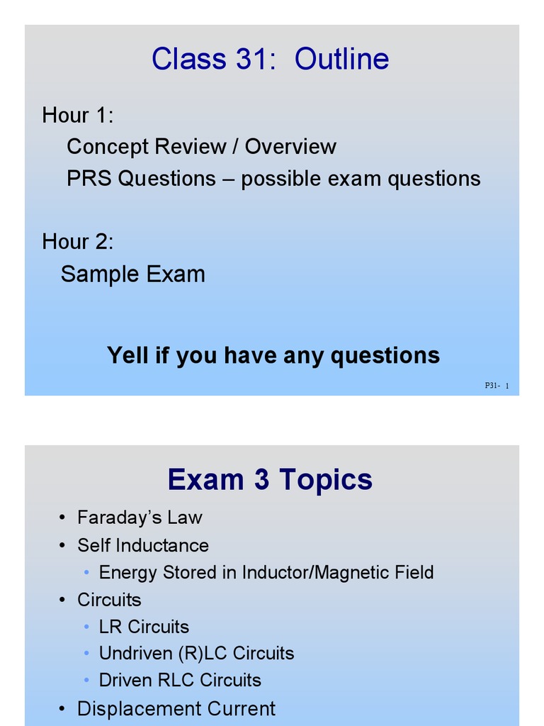 Class 31: Outline: Hour 1: Concept Review / Overview PRS Questions ...