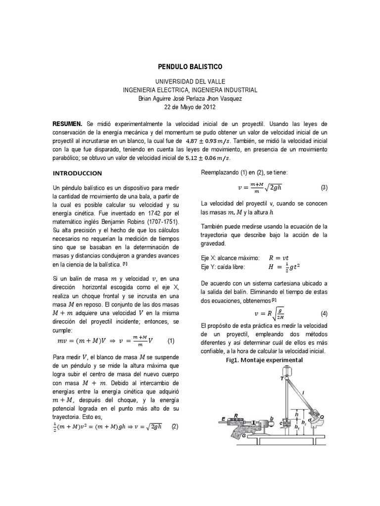Pendulo Balistico PDF | PDF | Masa | Péndulo
