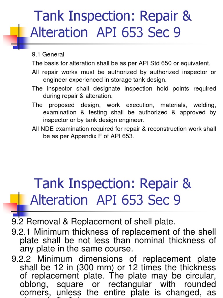 TDI41 Tank Inspection Repair & Alteration API 653 Sec 9 | PDF | Welding ...