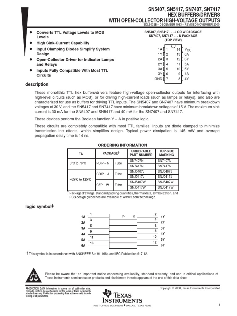 7407 Hex Buffer | Electrical Components | Electromagnetism