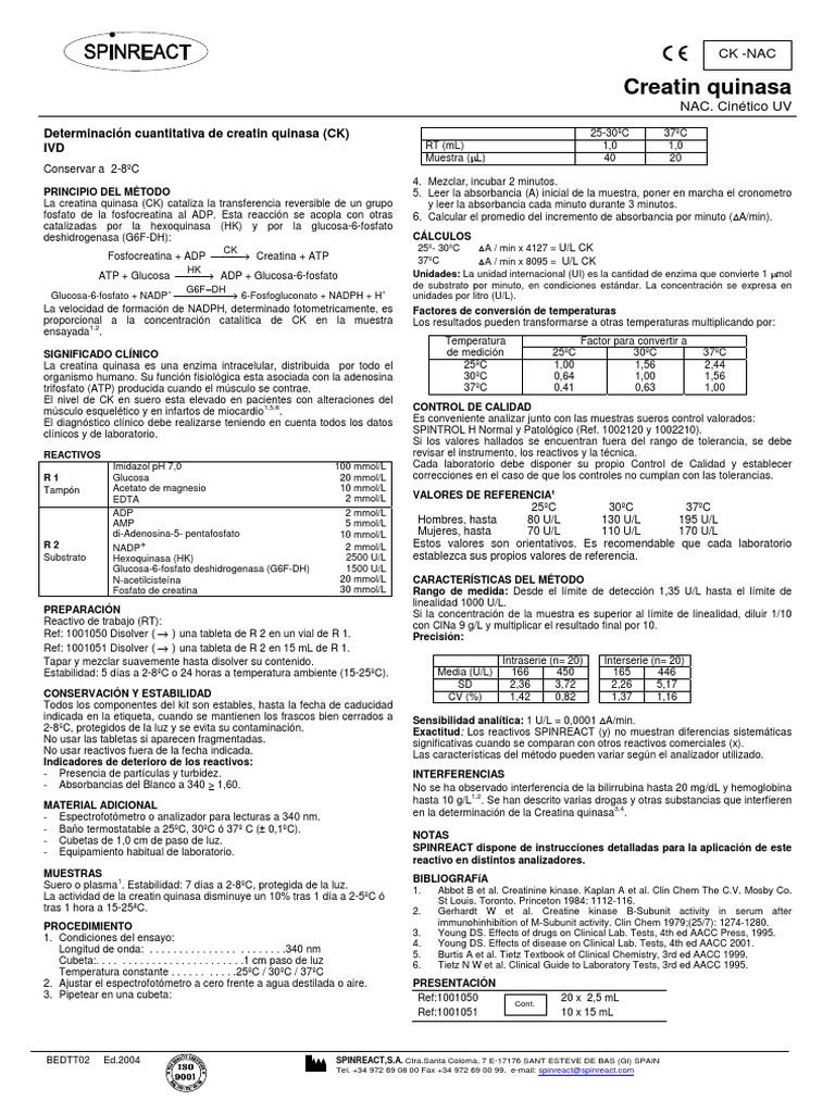 CK (Spinreact) | PDF | Enzima | Trifosfato de adenosina